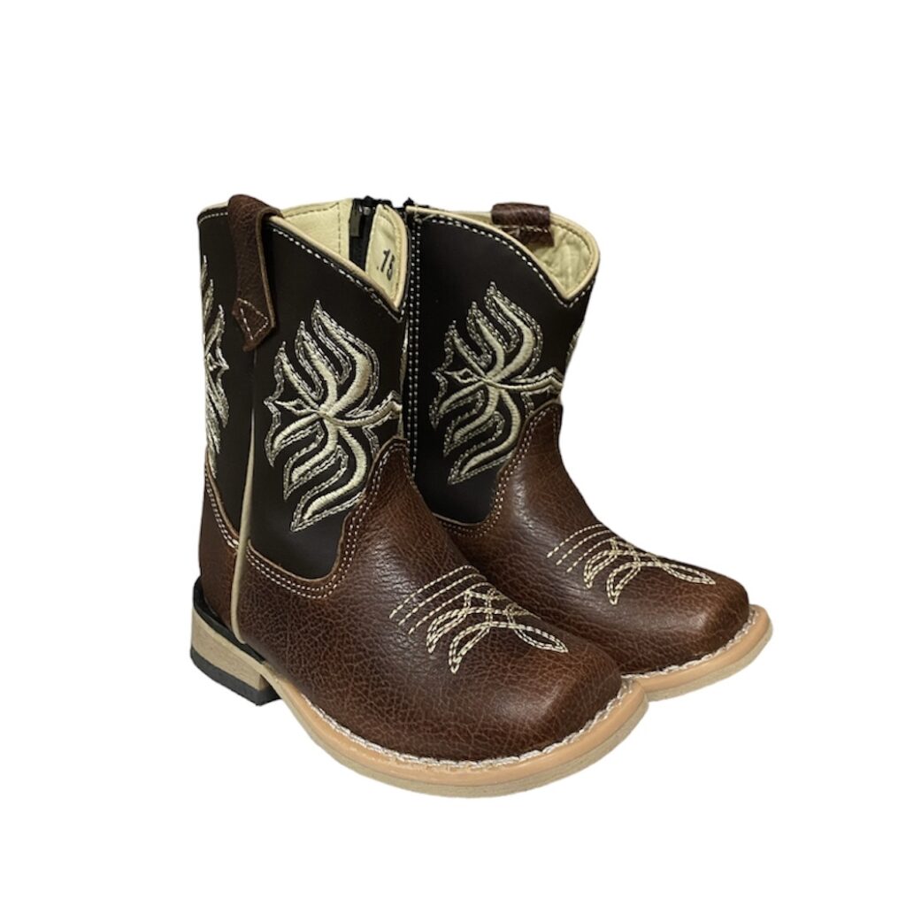 Bota rodeo vaquera para niños con cierre 100% piel café – D’Angelo